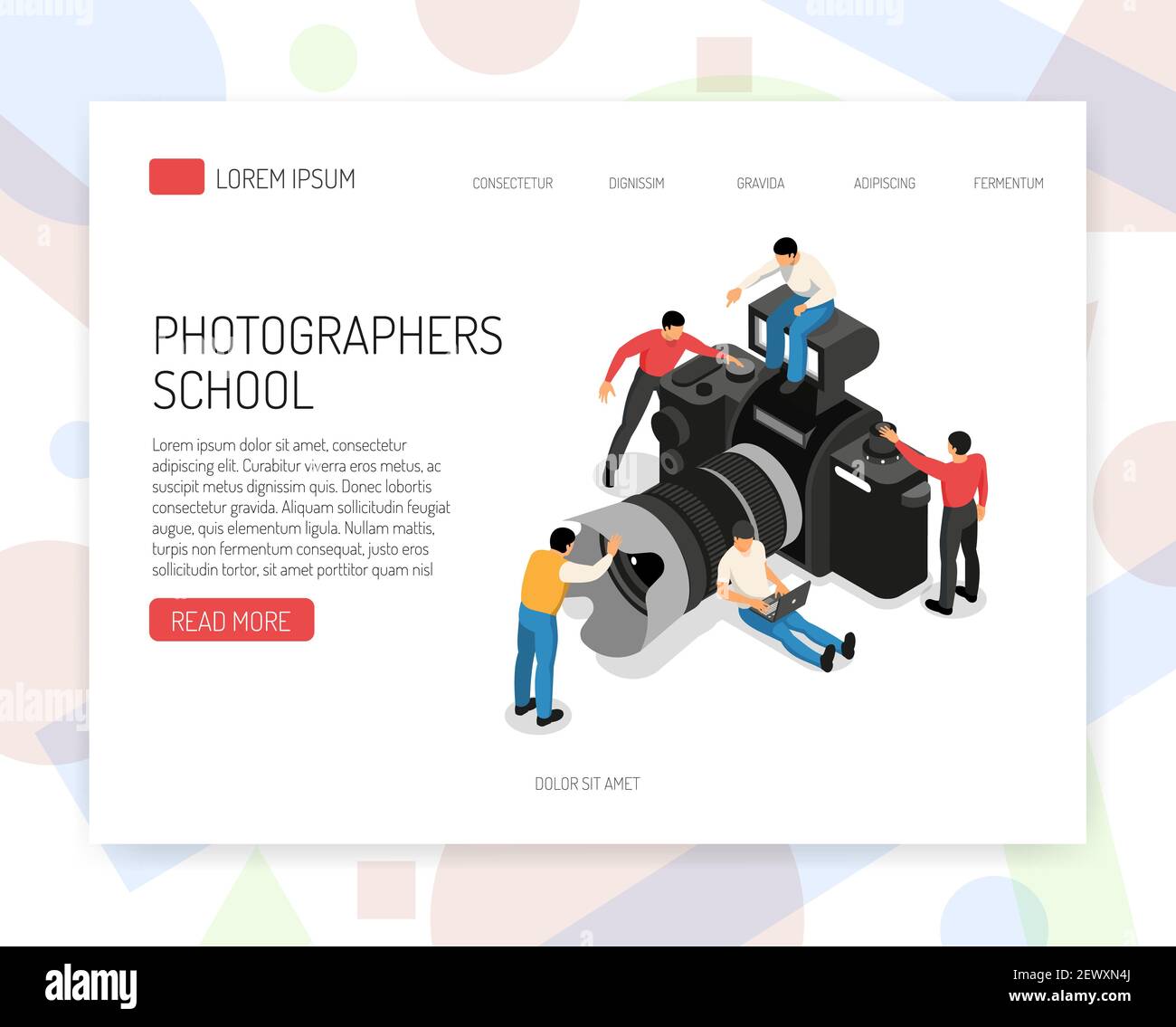 Photography education online school isometric website page design with ...