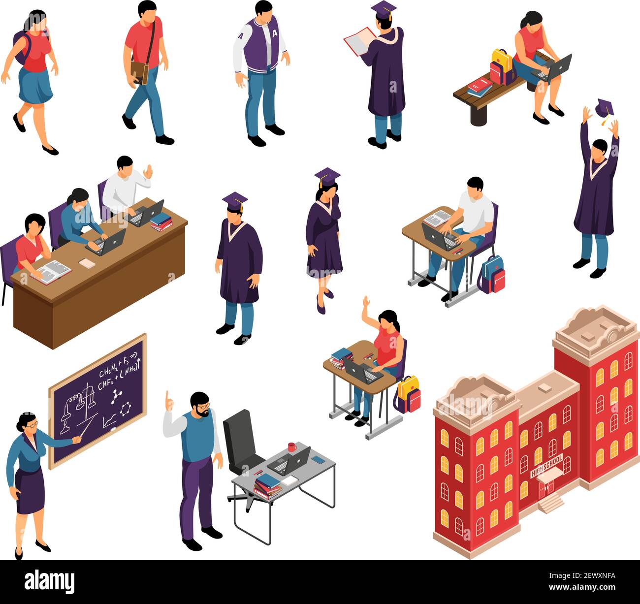 Education isometric icons set with private tutors university college ...