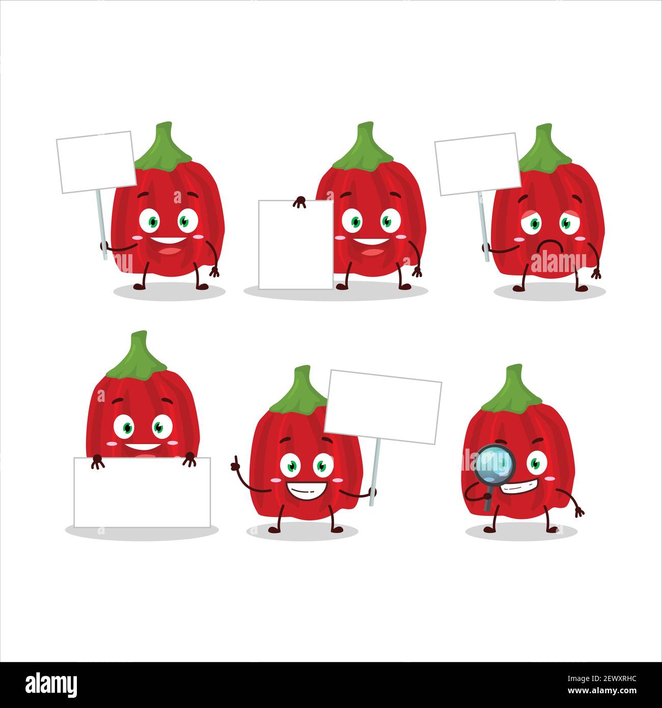 Red habanero cartoon character bring information board. Vector ...