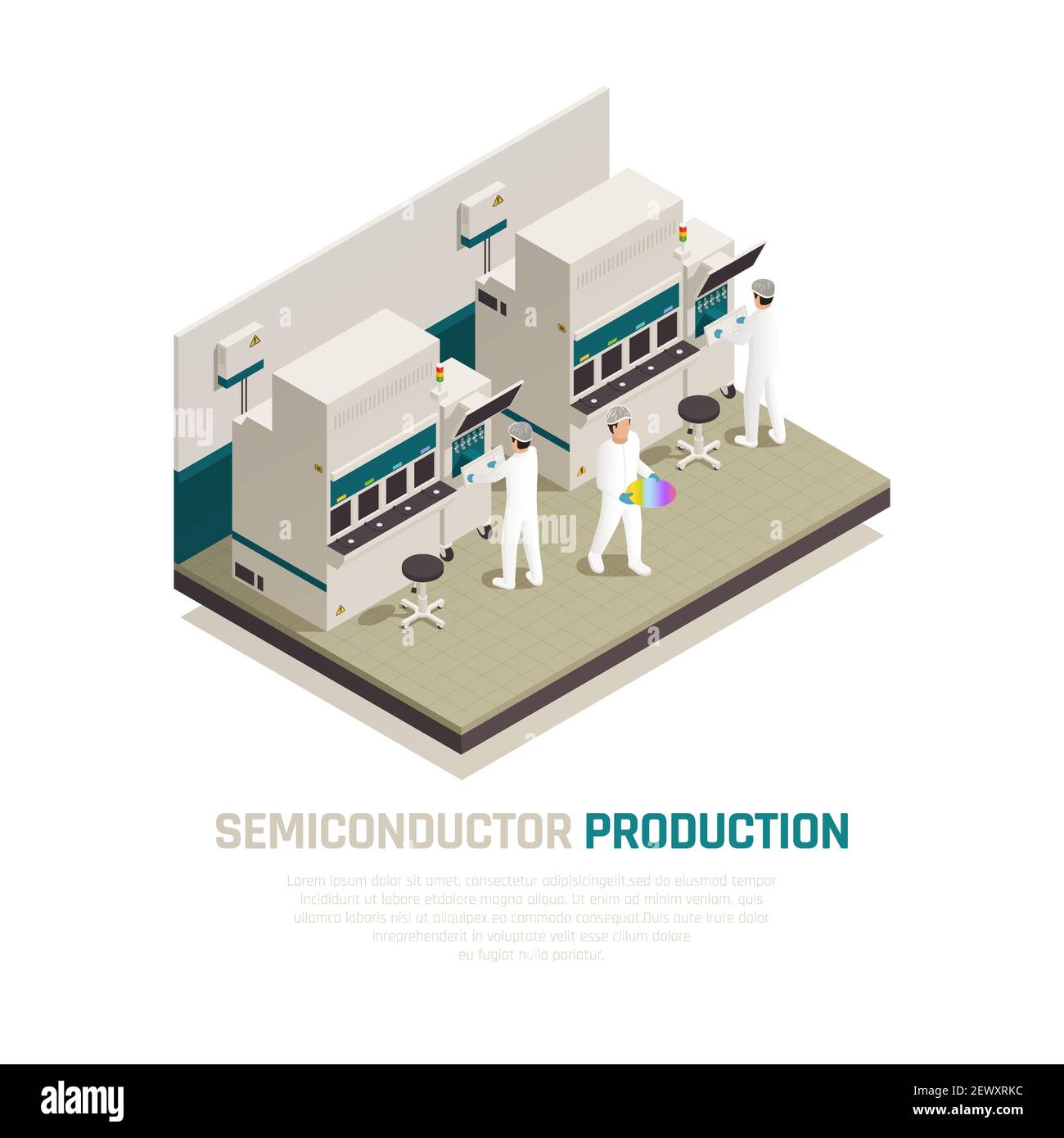 Semiconductor chip production isometric composition background with ...