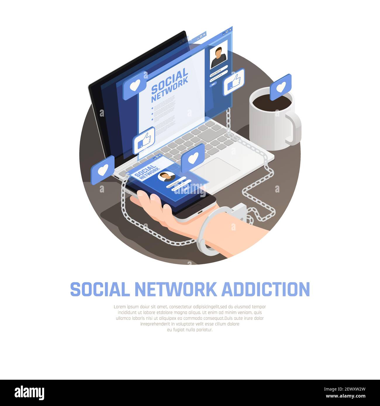 Internet smartphone gadget addiction isometric composition with images ...