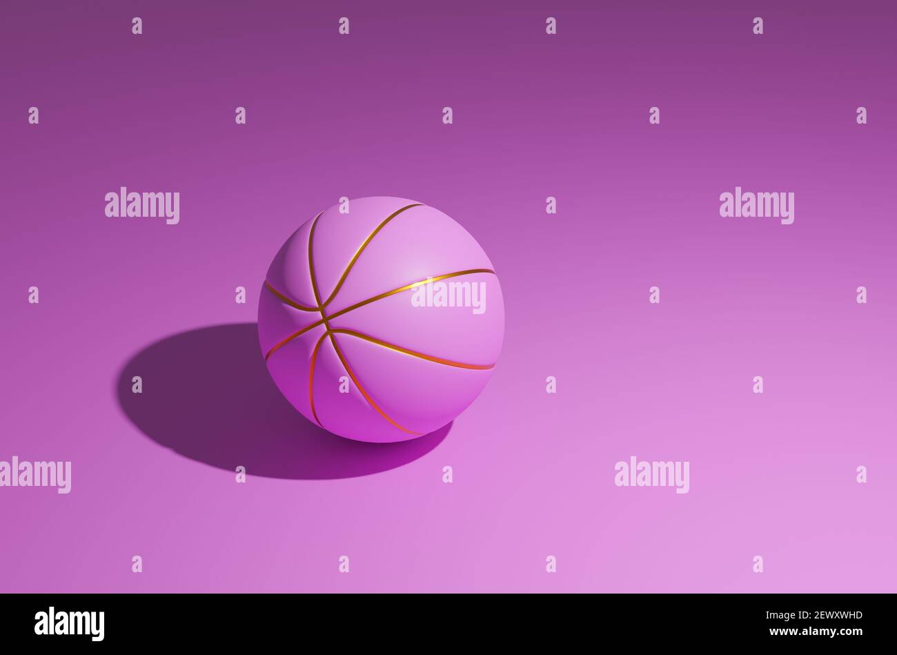 Pink basketball with golden lines on a pink background, 3d rendering ...