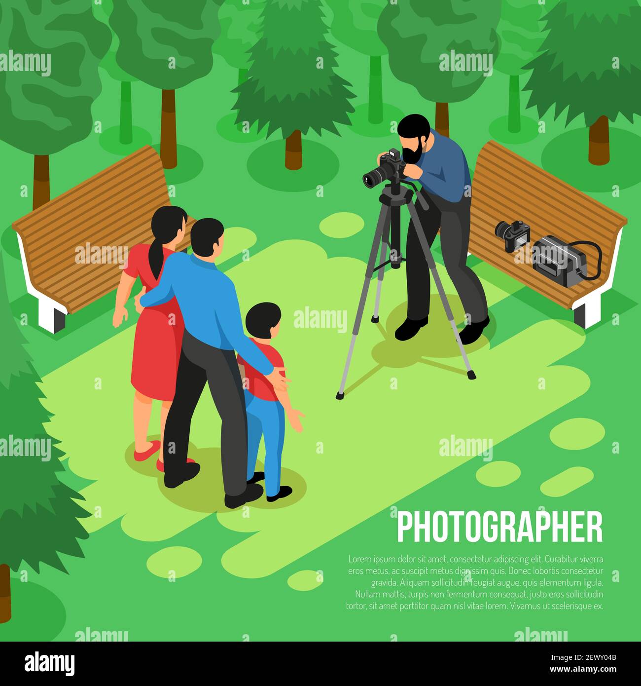 Professional photographer family shooting outdoor session with camera ...