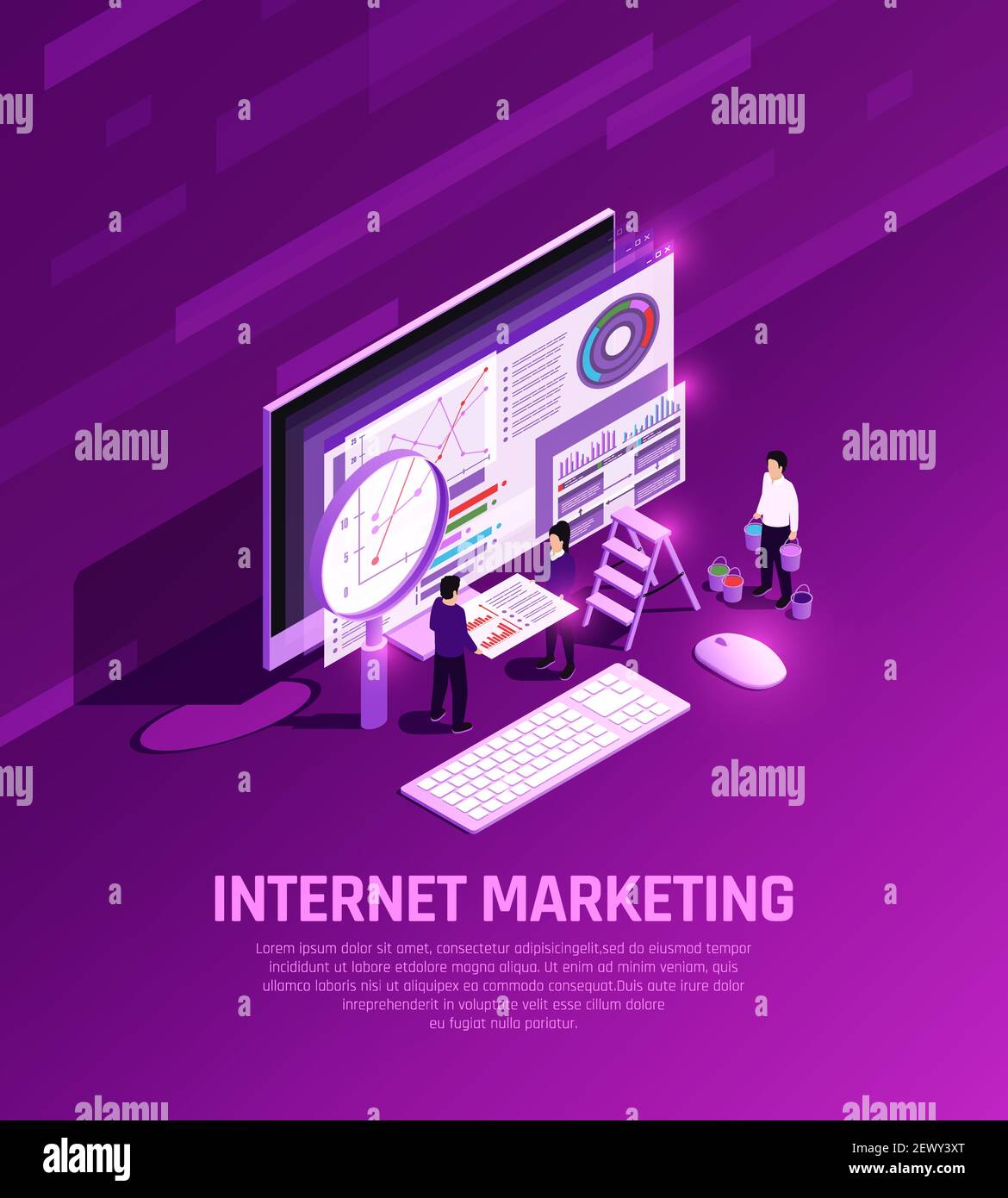 Marketing concept isometric glow composition with conceptual images of ...