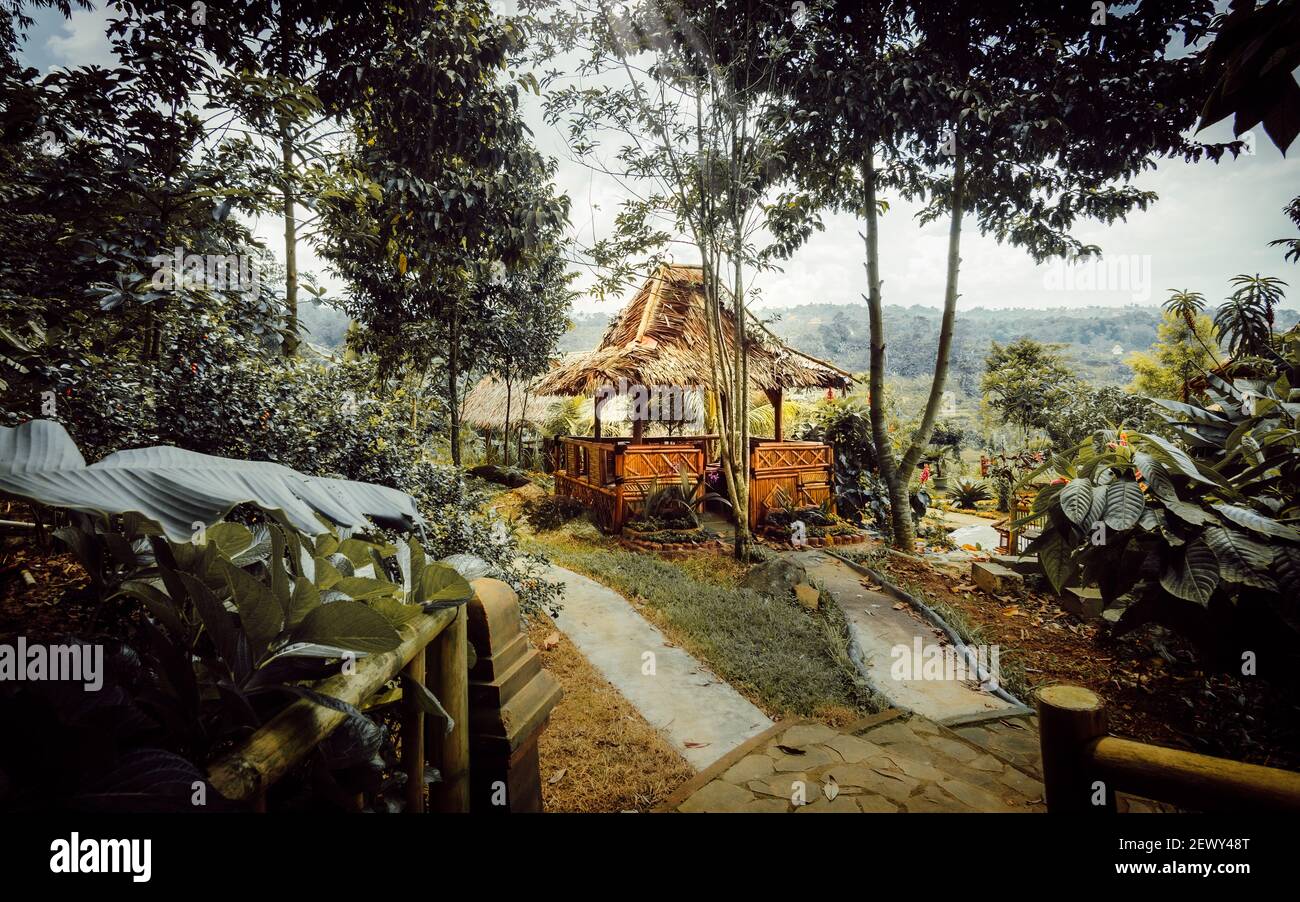 Traditional Indonesian house in Bogor Indonesia with trees around it ...