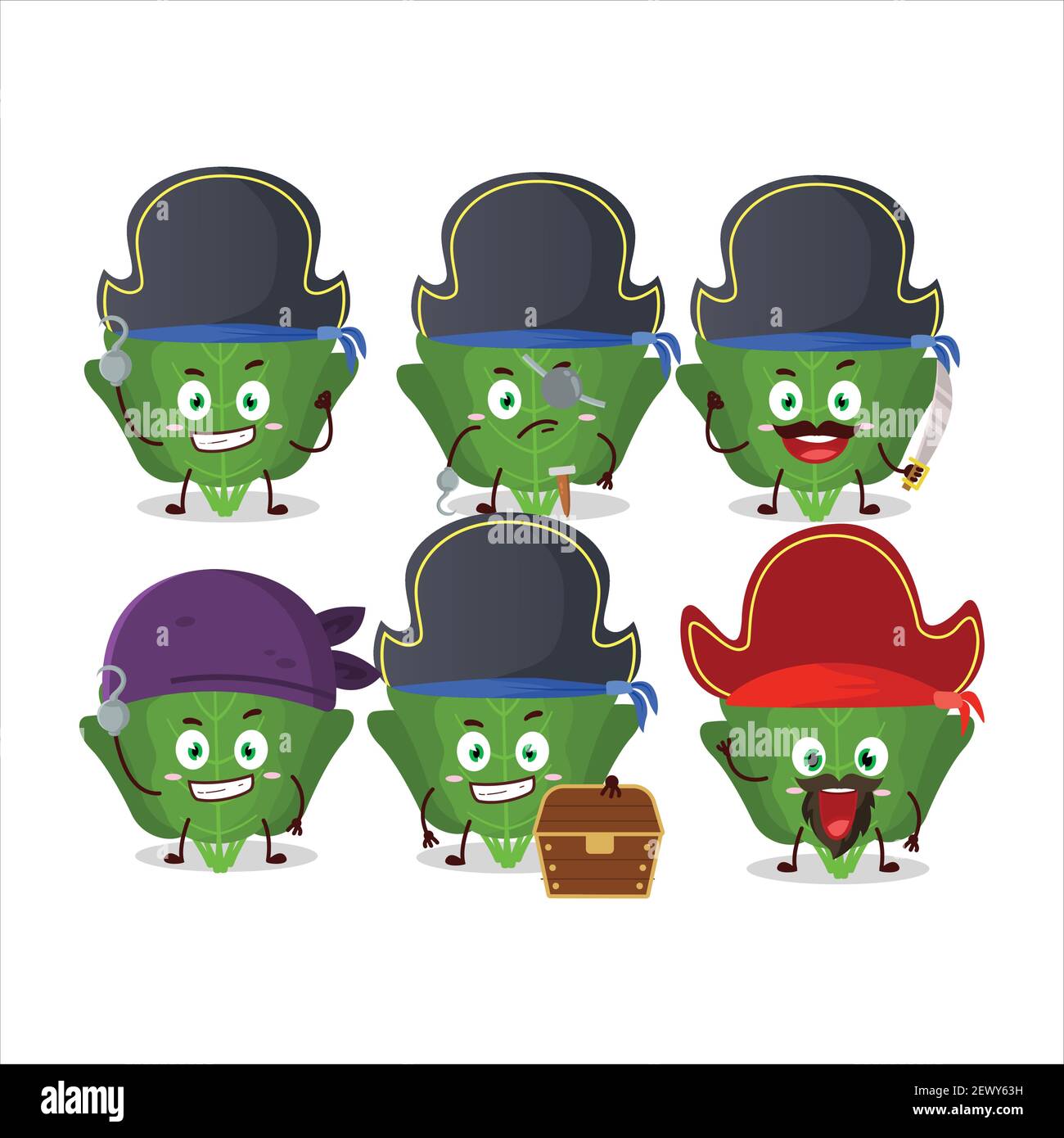 Cartoon character of spinach with various pirates emoticons. Vector ...
