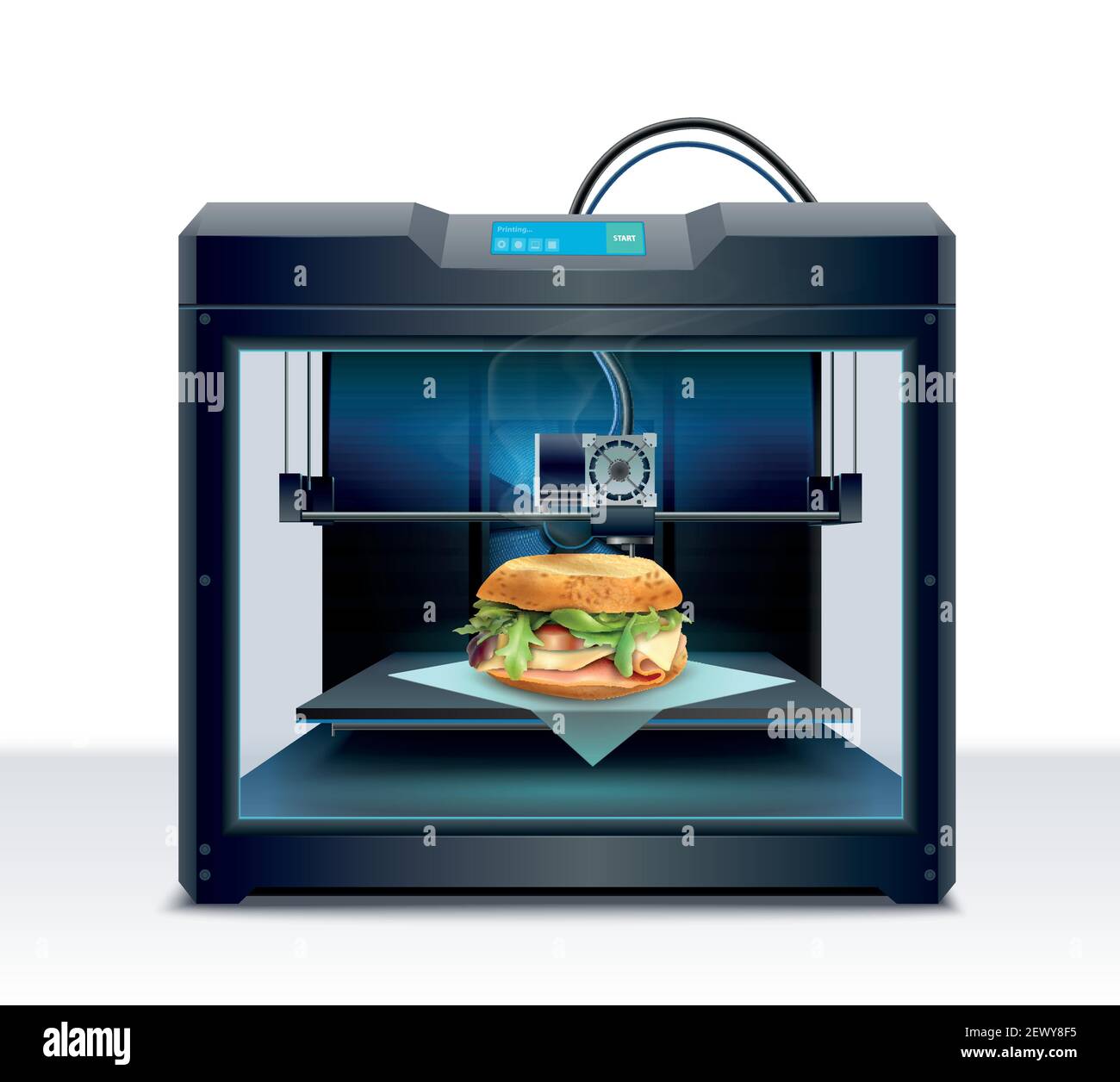 Realistic composition with process of burger 3d printing vector ...