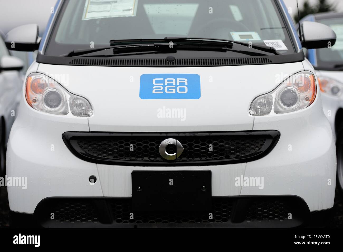 A new fleet of Car2Go vehicles parked near the Daimler facility at the ...