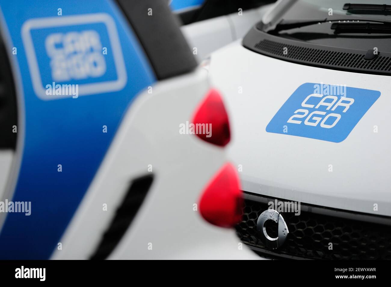 A new fleet of Car2Go vehicles parked near the Daimler facility at the ...