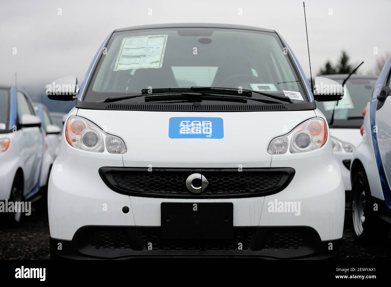 A new fleet of Car2Go vehicles parked near the Daimler facility at the ...