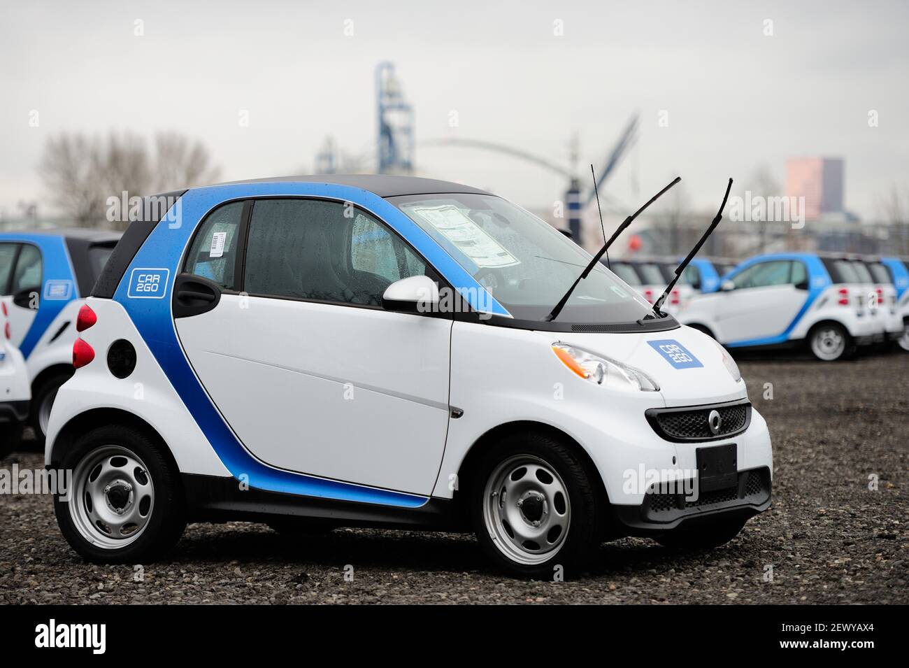 A new fleet of Car2Go vehicles parked near the Daimler facility at the ...