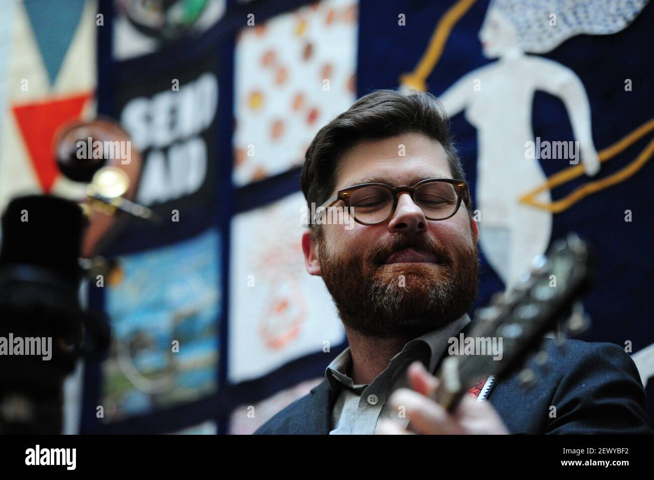 Colin Meloy of The Decemberists performs with the band in front of a ...