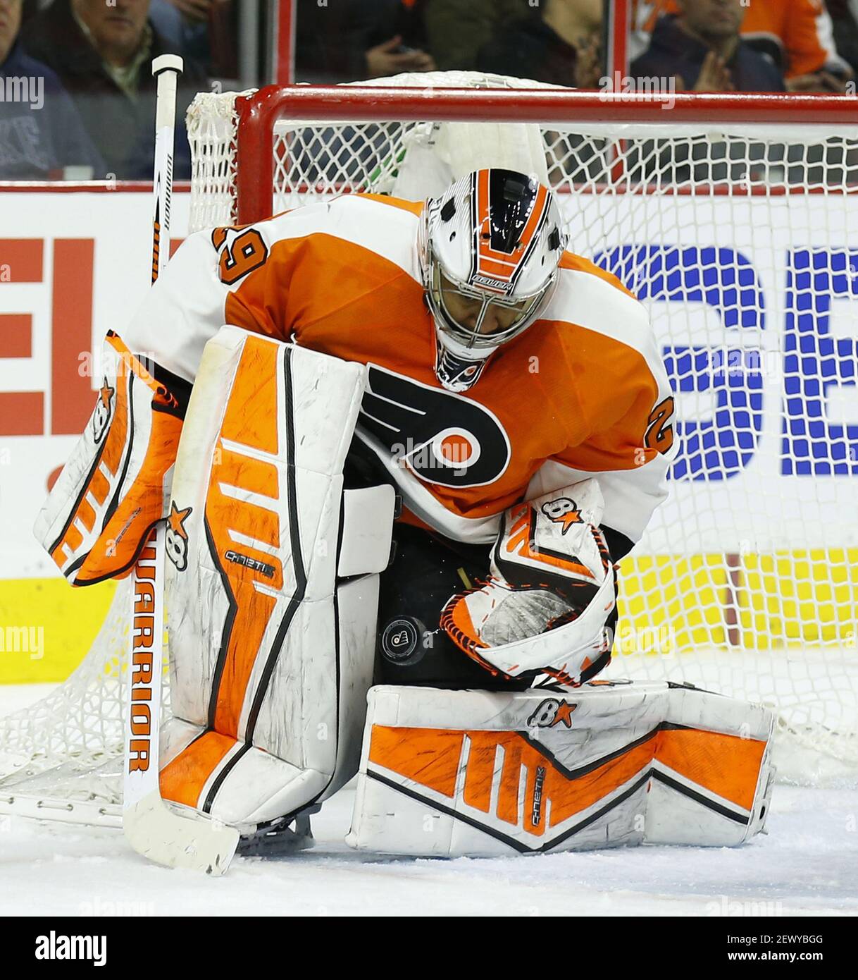 Philadelphia Flyers goalie Ray Emery stops the puck during the second ...