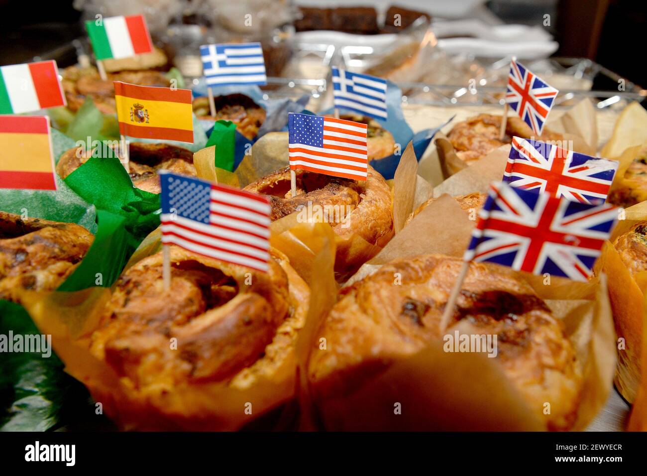 A freshly baked tray of Bruffins, hybrid Brioche-Muffin Pastry, adorned ...