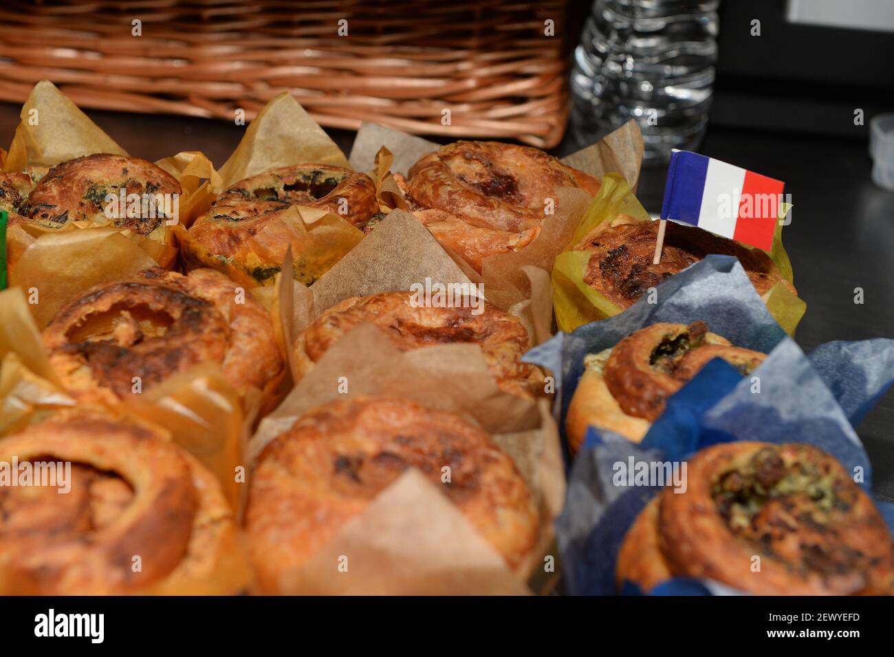 A freshly baked tray of Bruffins, hybrid Brioche-Muffin Pastry, adorned ...