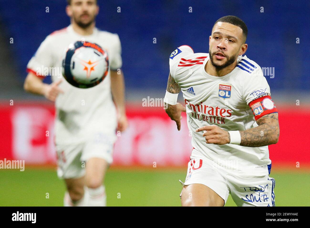 Olympique Lyonnais' Memphis Depay in action during the Ligue 1 ...