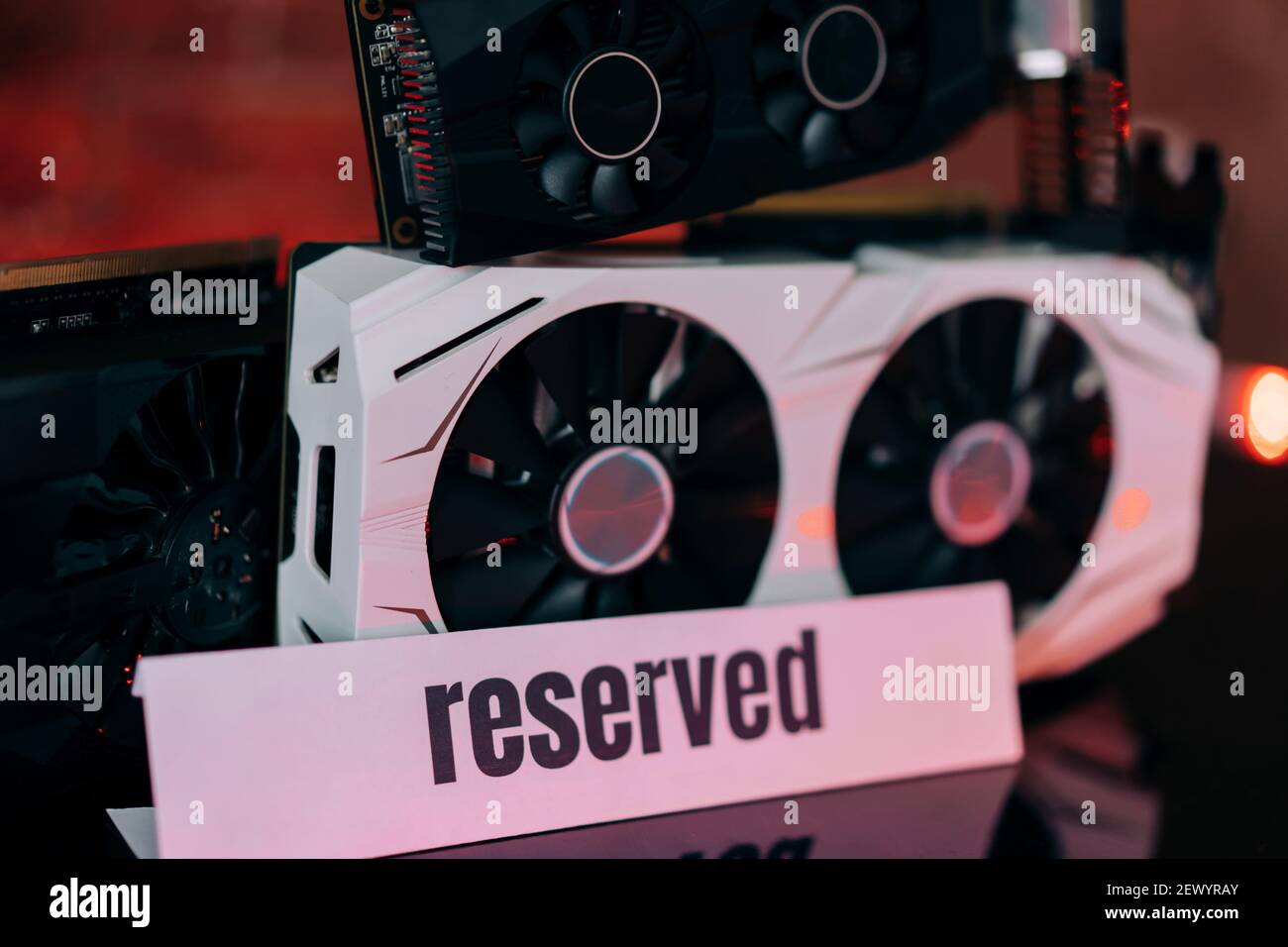 Graphics cards of different sizes and configurations on black table ...