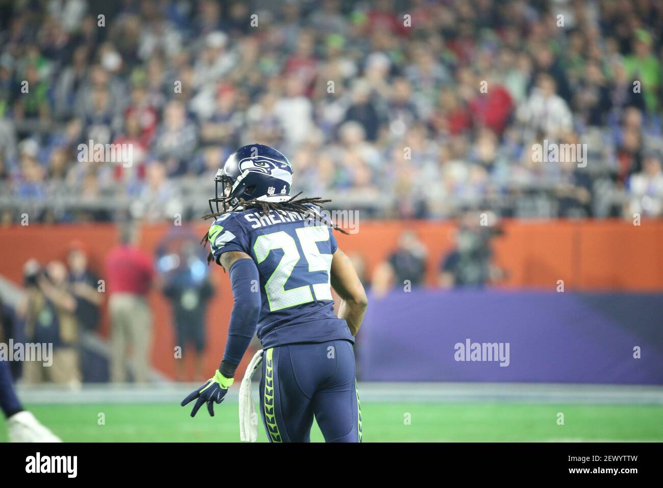 Cornerback Richard Sherman of The Seattle Seahawks at Super Bowl XLIV ...