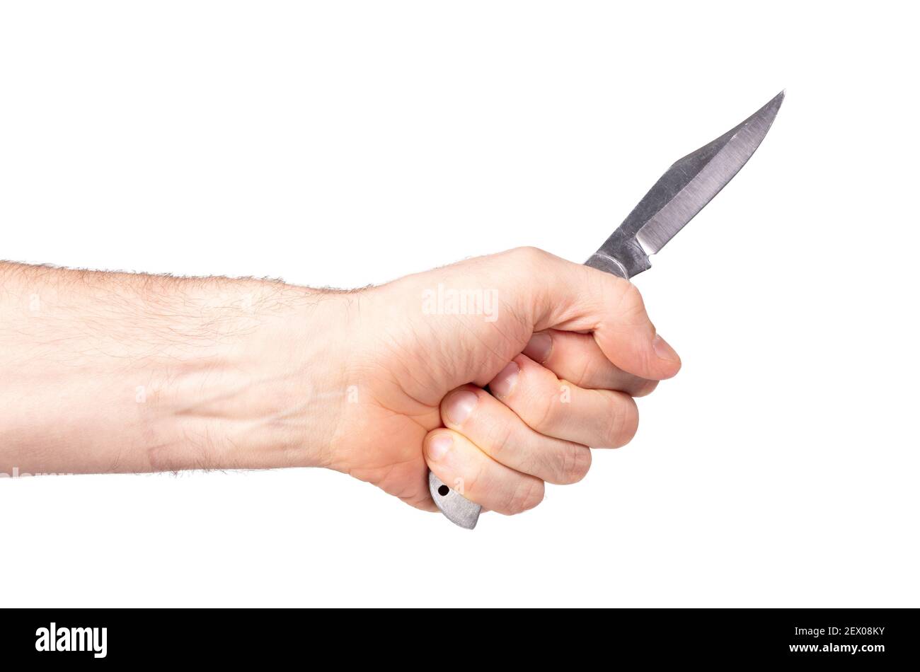 Old sharp metal pocket knife in hand, isolated Stock Photo - Alamy