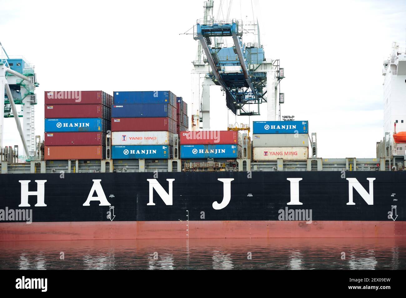 Hanjin's Copenhagen vessel pictured at the Port of Portland, Ore ...