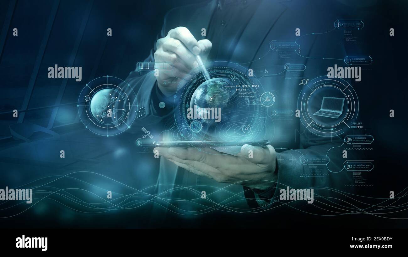 Business background with virtual infographic elements and Earth ...