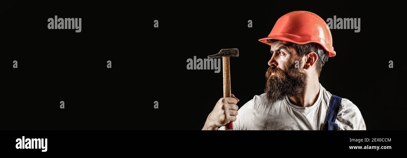 Handyman services. industry, technology, builder man, concept. Bearded ...
