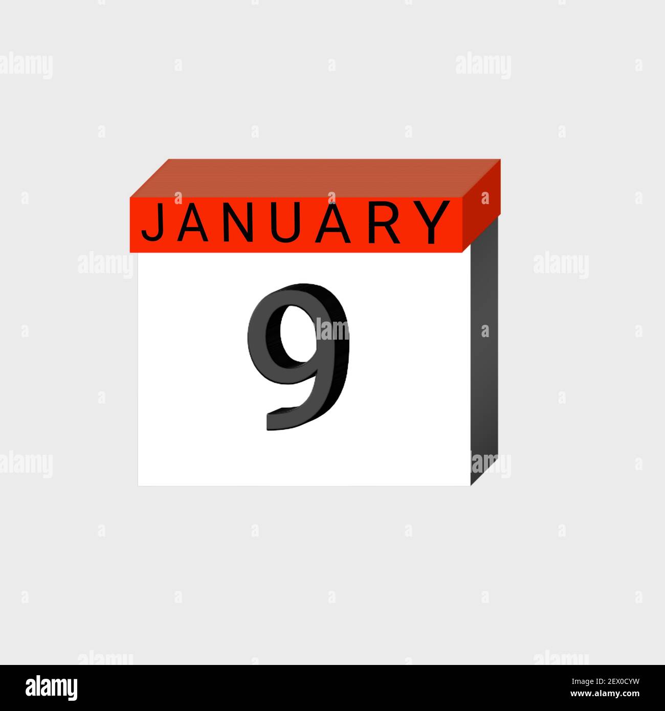January 9 . 3D daily calendar icon .date ,day, month .calendar for the ...