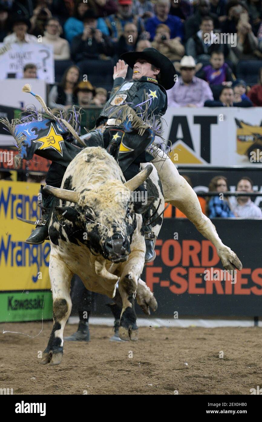 Stormy Wing rides Kujo during round two of the Professional Bull Riders ...