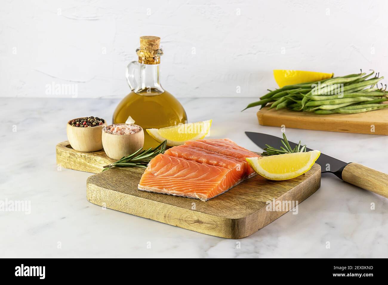 Fresh raw Atlantic salmon on the plate. Great source of omega-3 fatty ...