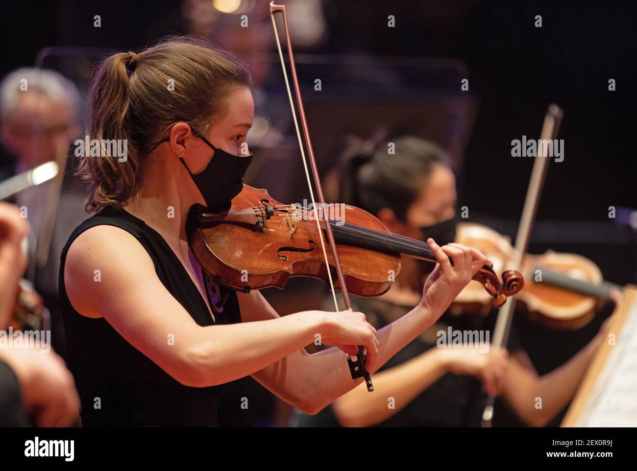 Members of the Bournemouth Symphony Orchestra wearing face masks during ...