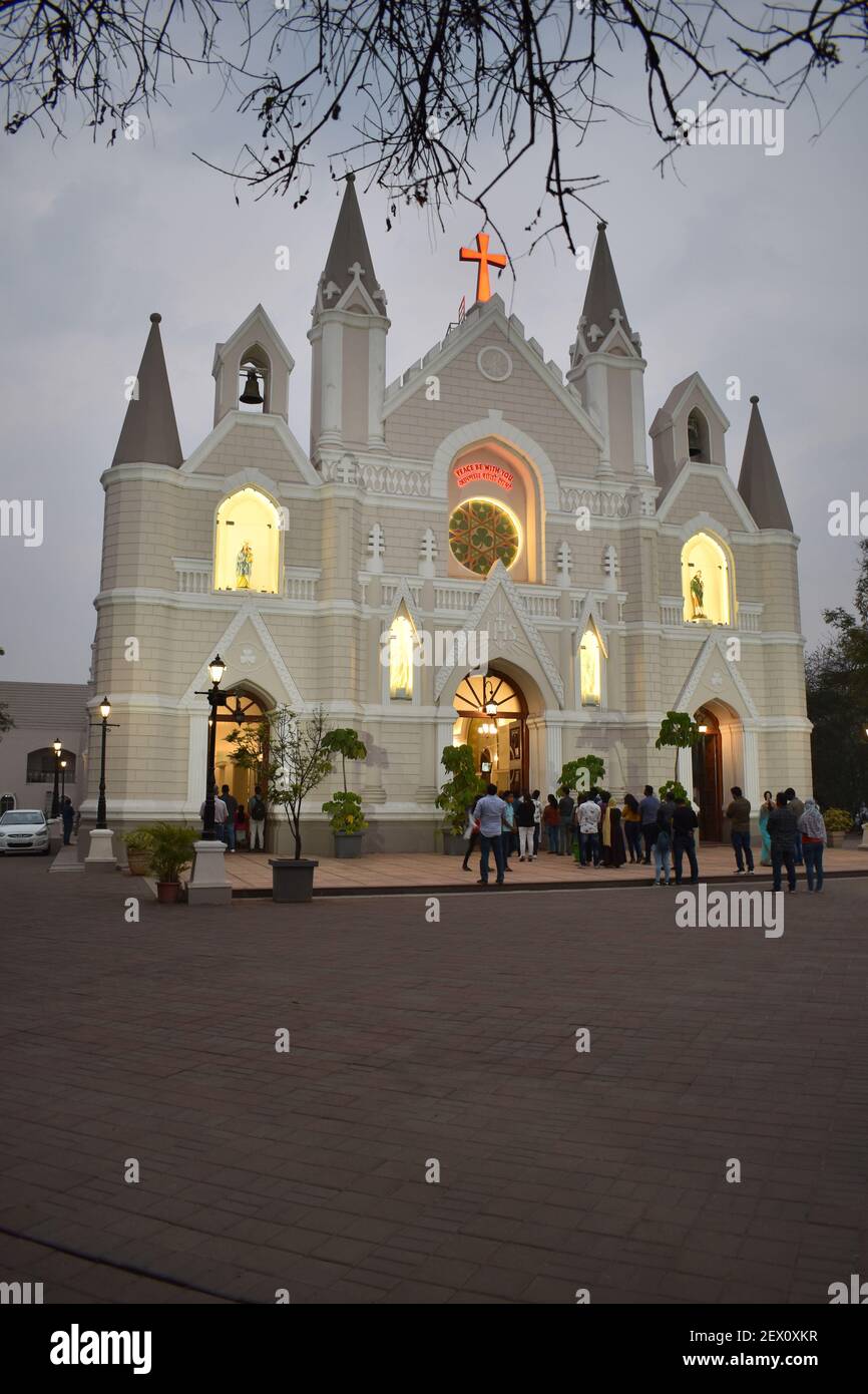 14th Feb 2021, Pune, Maharashtra, India . Devotees attending Mass at St ...