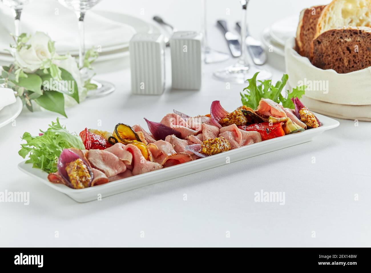 Sliced Beef or Pork with Marinated Vegetables and Sauce. Beautifully ...