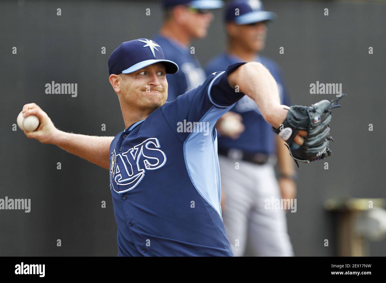 Tampa Bay Rays starting pitcher Alex Cobb (53) throws in the bullpen ...