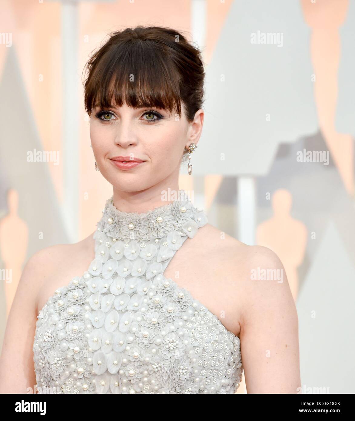 Actress Felicia Jones arrives at the 87th Annual Academy Awards held at ...