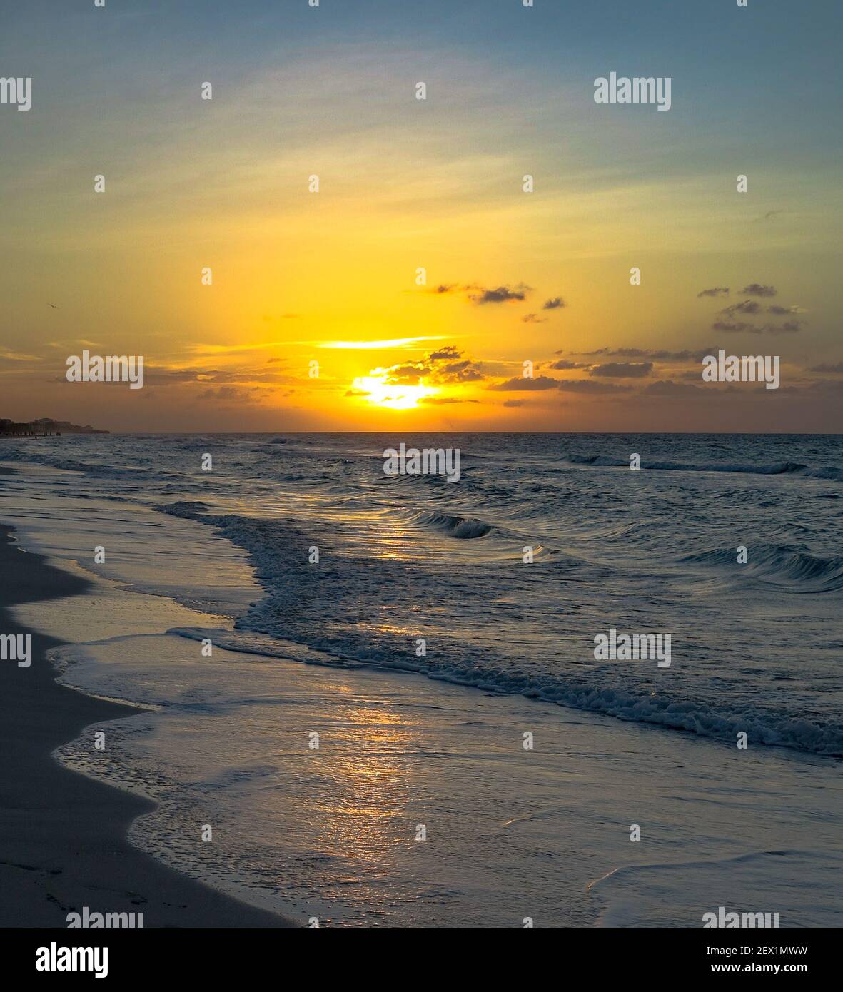 A beautiful scenery of a wavy seaside at Varadero beach in Cuba against ...