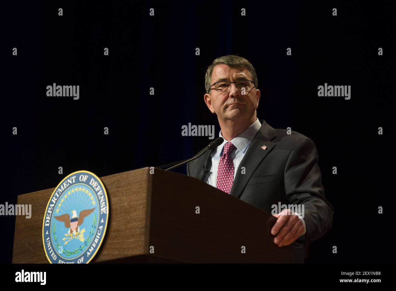 Secretary of Defense Ash Carter speaks to attendees of a ceremonial ...