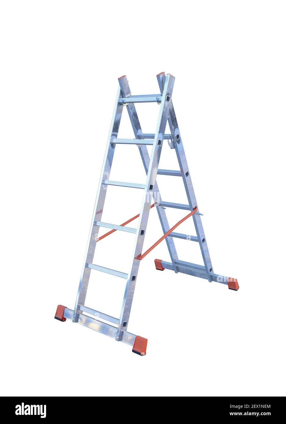 Aluminum metal step-ladder isolated white background Stock Photo - Alamy