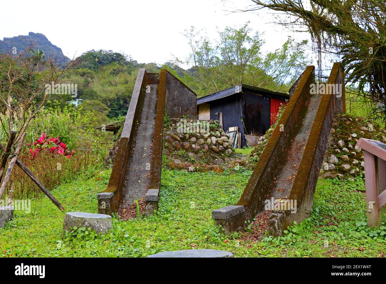 Playground slide near Jingtong Japanese style architecture, a popular ...