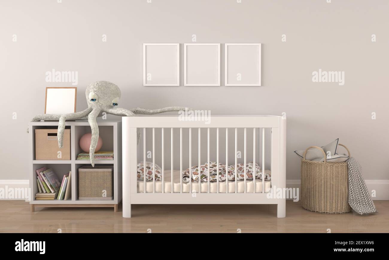 A 3D rendering illustration of positive minimalist and colorful room ...