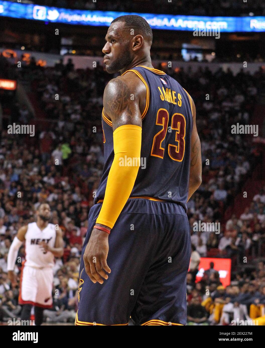 Cleveland Cavaliers' LeBron James looks at the crowd during the second ...