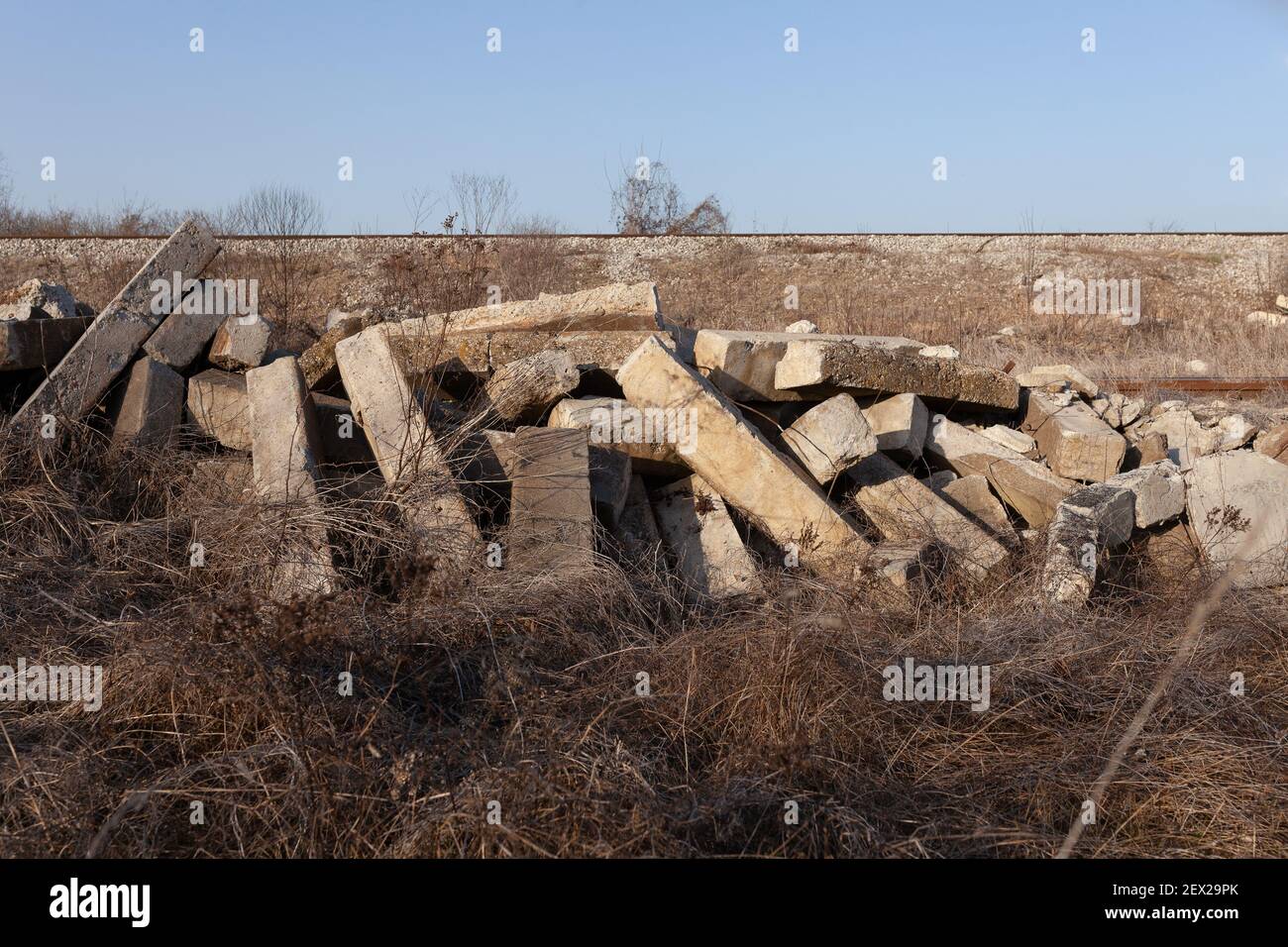 Pile of concrete blocks, concrete debris left after earthquake ...