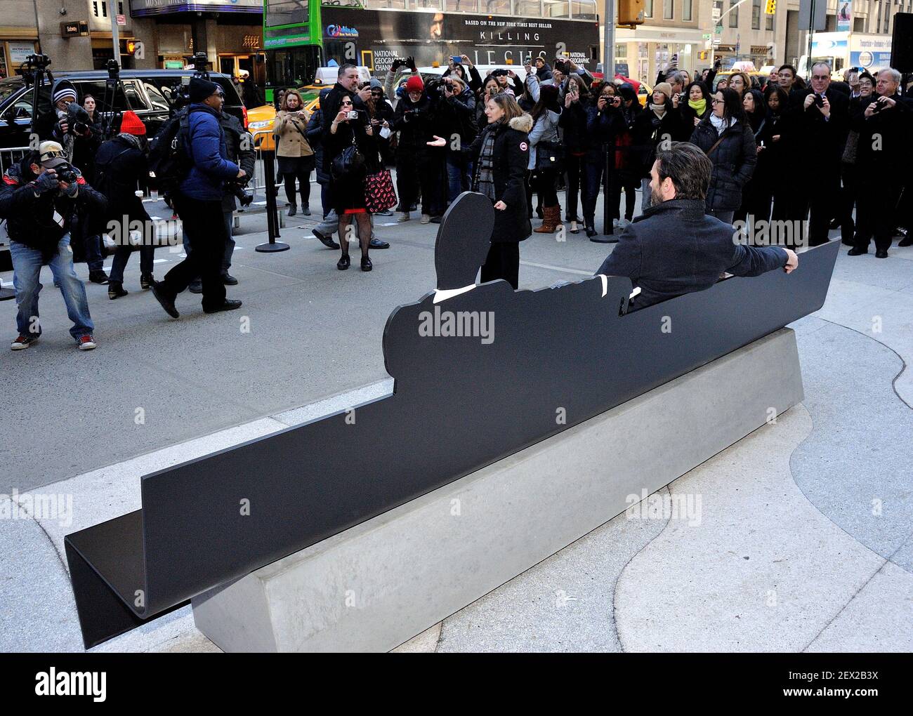 Jon Hamm attends the unveiling of the "Mad Men" commemorative sculpture ...