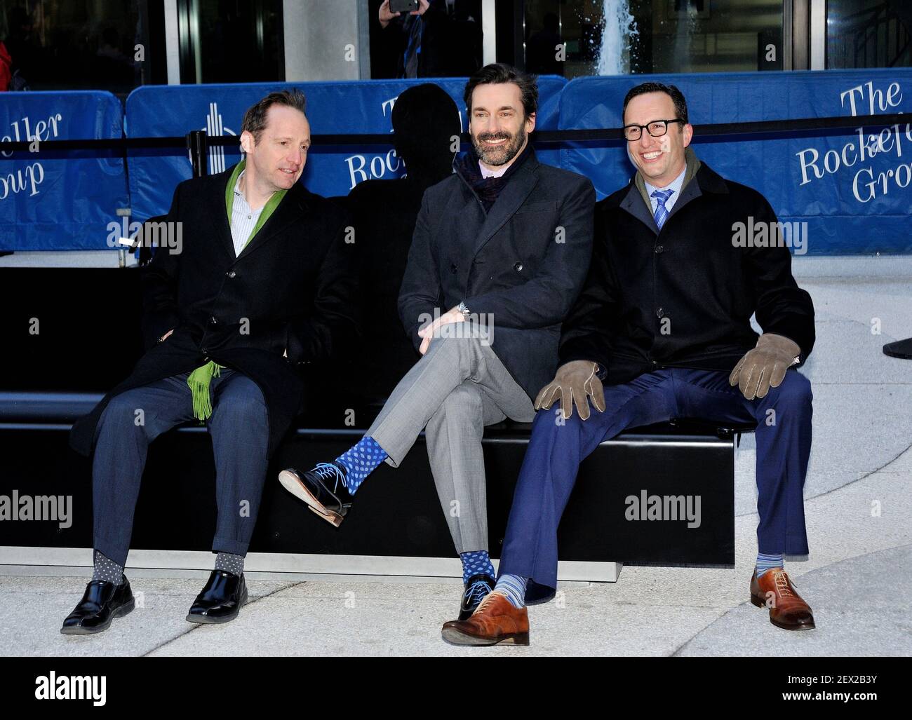 Jon Hamm (C) attends the unveiling of the "Mad Men" commemorative ...