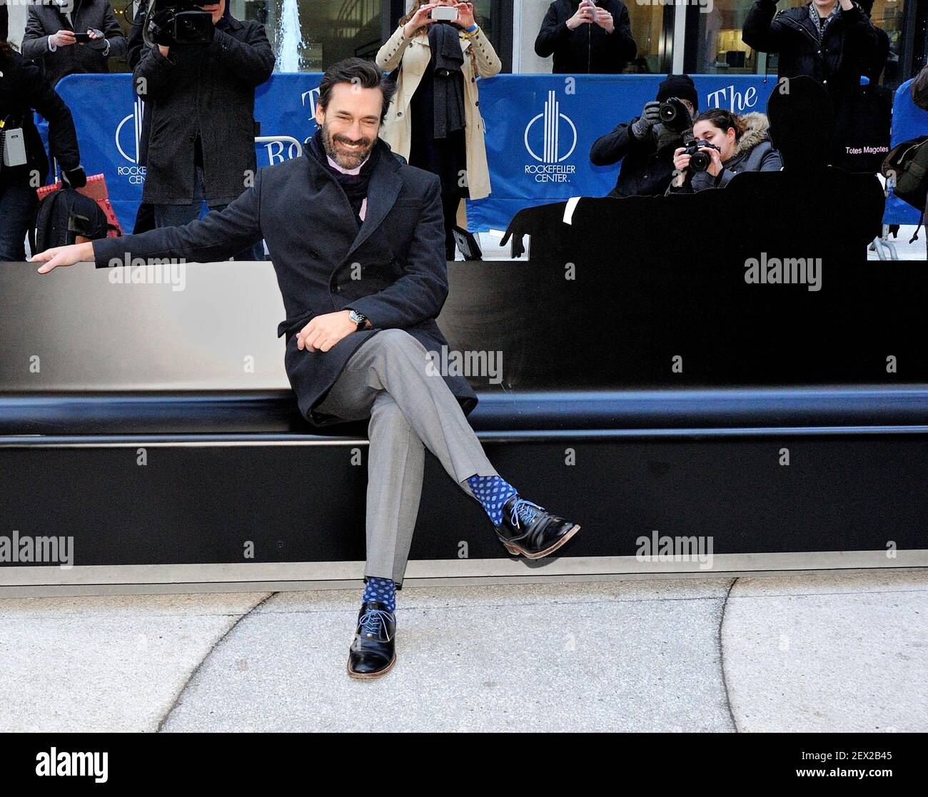 Jon Hamm attends the unveiling of the "Mad Men" commemorative sculpture ...