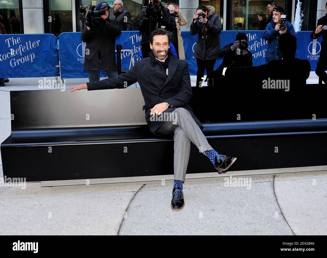 Jon Hamm attends the unveiling of the "Mad Men" commemorative sculpture ...