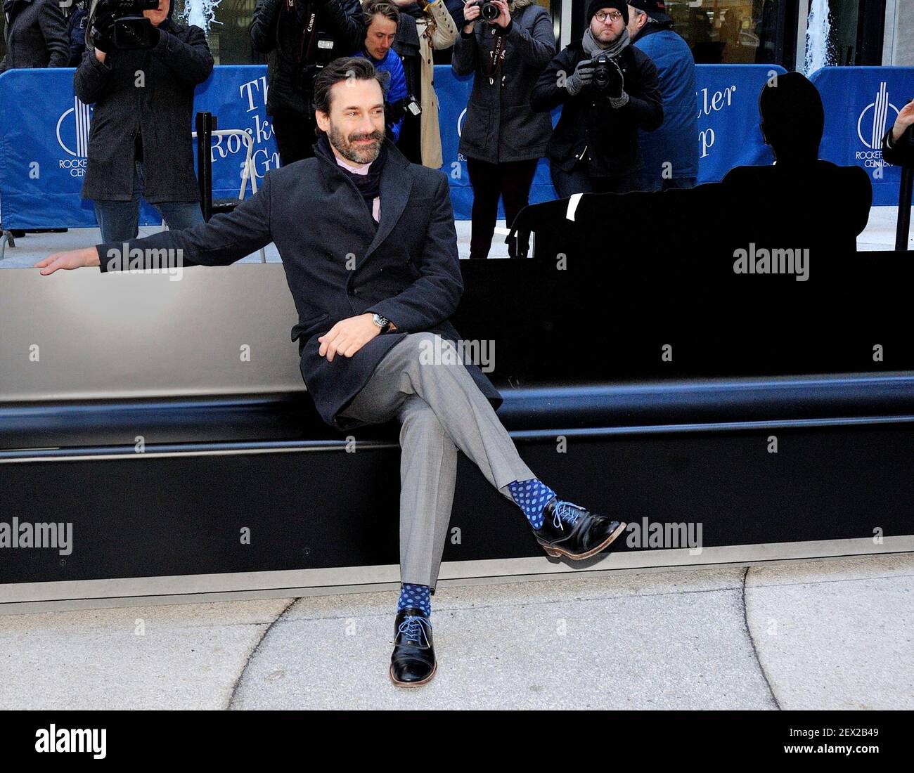 Jon Hamm attends the unveiling of the "Mad Men" commemorative sculpture ...