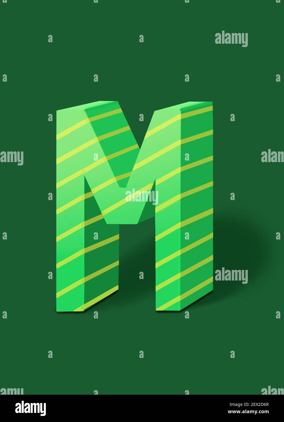 The letter M of the English alphabet is light green with yellow stripes ...