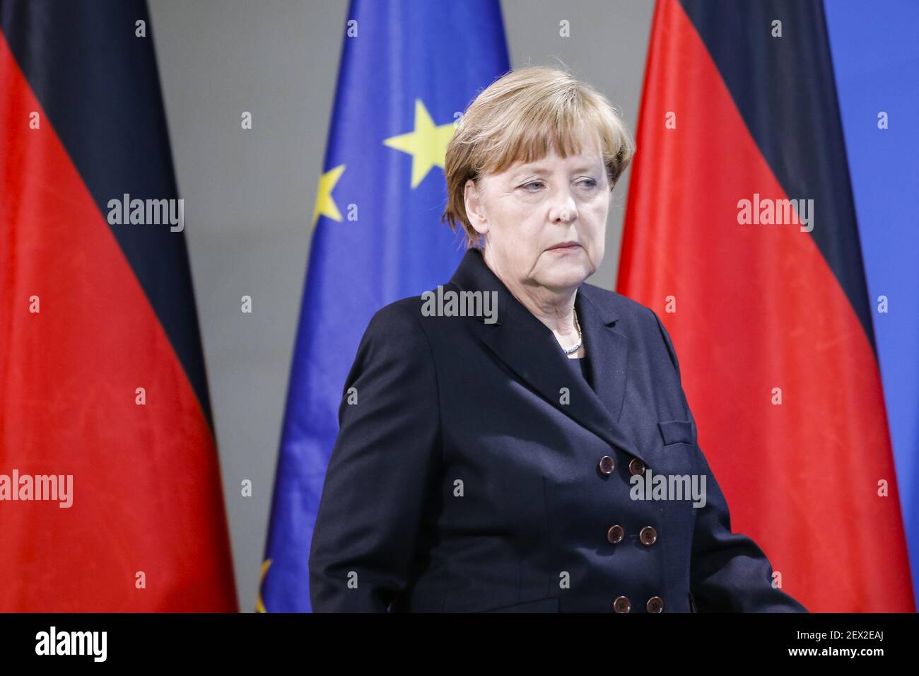 German chancellor Angela Merkel give a statement on the first result of ...