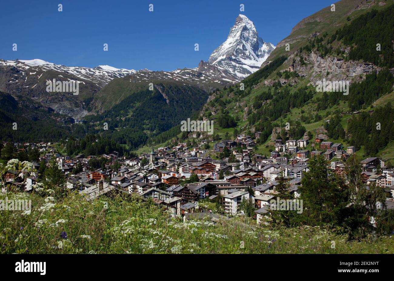 Zermatt village and Matterhorn mountain resort in Alps Switzerland ...