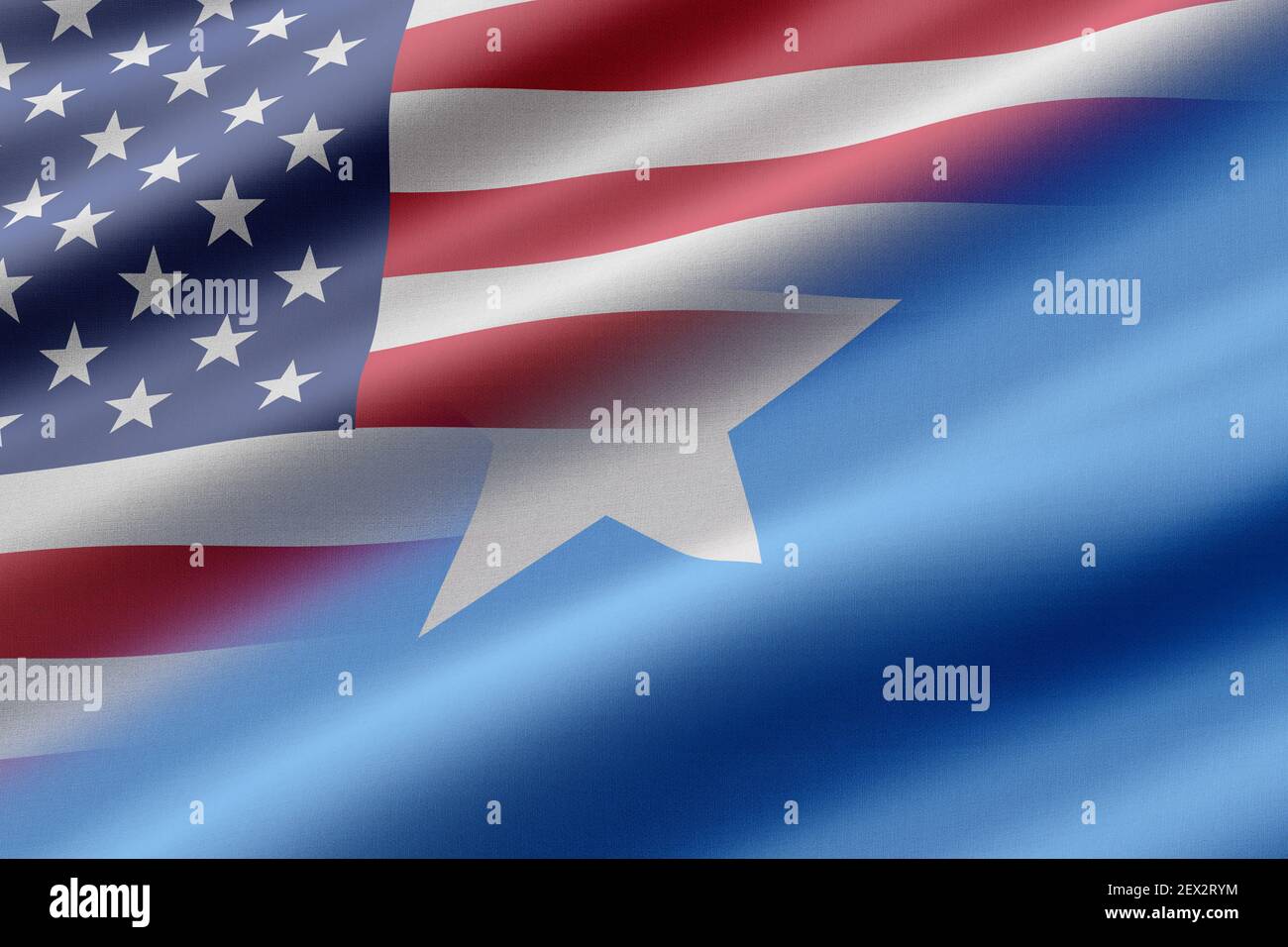 3d rendering of Somalia and United states of America flags mixed ...